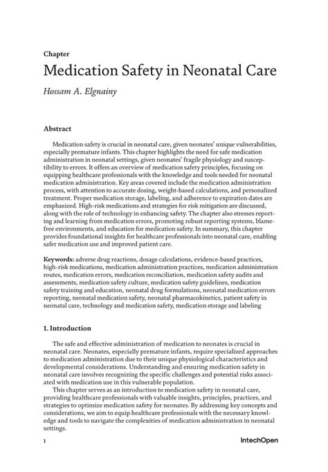 Pdf Medication Safety In Neonatal Care