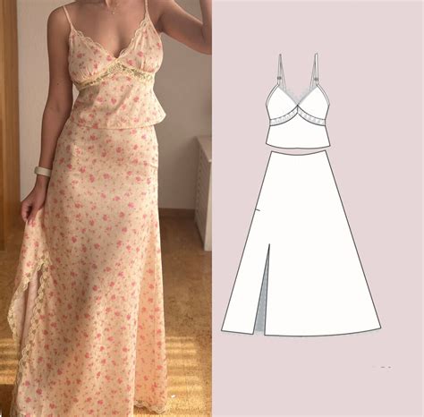 Pdf Pattern Maxi Slit Skirt And Camisole Top Set Digital Sewing