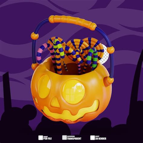 3d Illustration Of Pumpkin And Candy Cans 2 Premium Psd