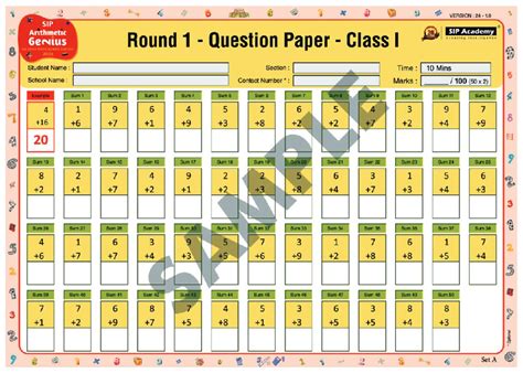 Agc Class I Iv Round 1 Sample Question Paper 2024 For Sip Arithmetic