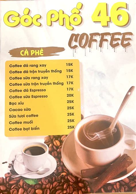 Menu At Cà Phê Góc Phố 46 Pub And Bar Vietnam