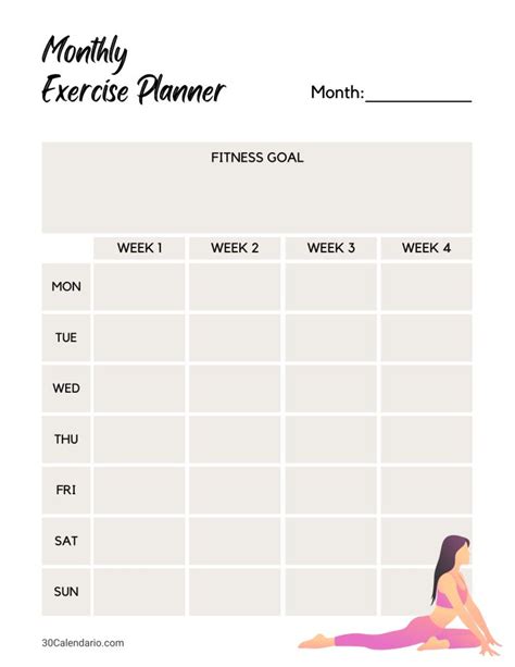 Monthly Workout Schedule Template