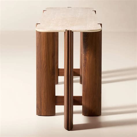 Tule 78 Travertine And Walnut Wood Console Table Cb2