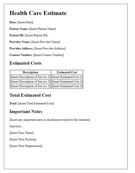 Letter Template For Medical Treatment Estimate Free Samples In Pdf