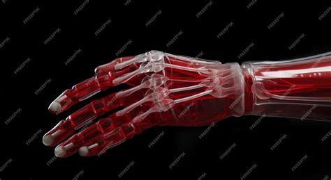 Premium Ai Image Red Futuristic Bionic Hand Prosthesis With Ligaments