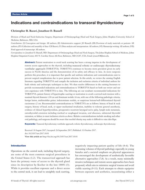 Pdf Indications And Contraindications To Transoral Thyroidectomy
