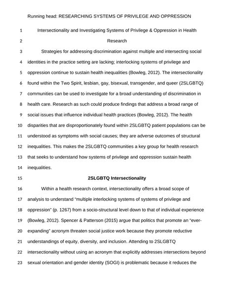 Pdf Intersectionality And Investigating Systems Of Privilege And