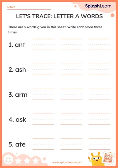 Lets Trace Letter A Words — Printable Ela Worksheet