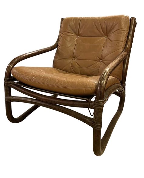 Sillón Sueco De Cuero Y Bambú