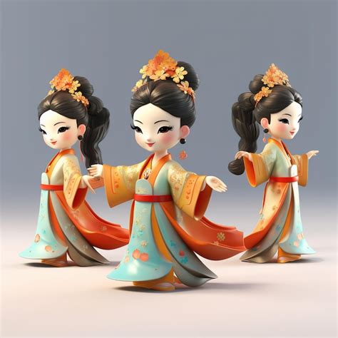 Premium Ai Image Chibi Cartoon Character Chinese Design Style Dancing On Isolated Background