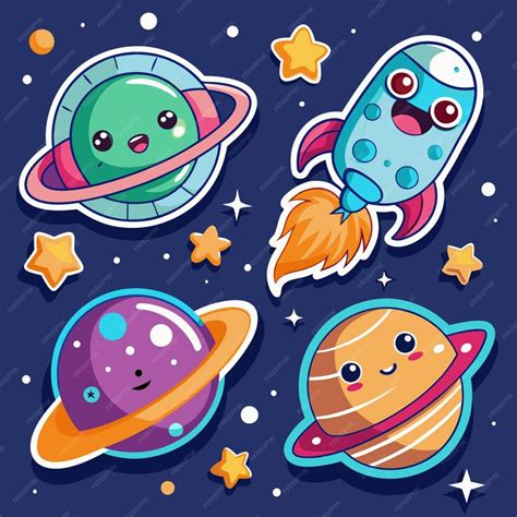 Ilustración De Planetas De Dibujos Animados Y Un Cohete En El Espacio