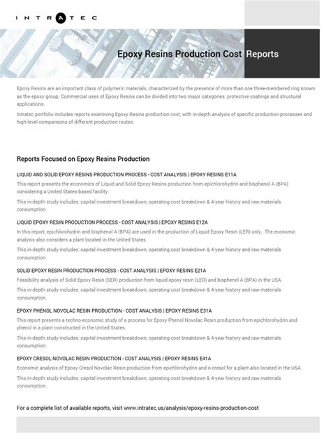 Feasibility Study Of Epoxy Resins Production Pdf Epoxy Organic