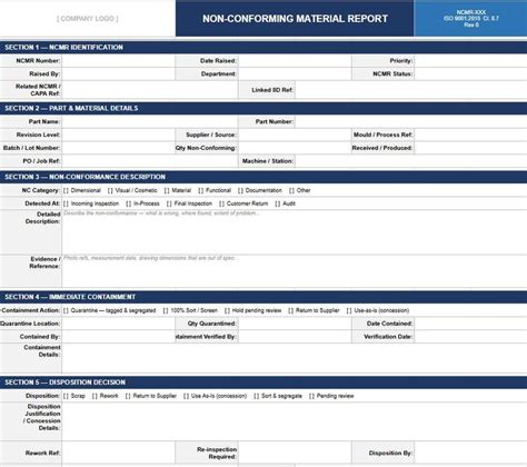 Iso 9001 Non Conforming Material Report Template — Injection Moulding