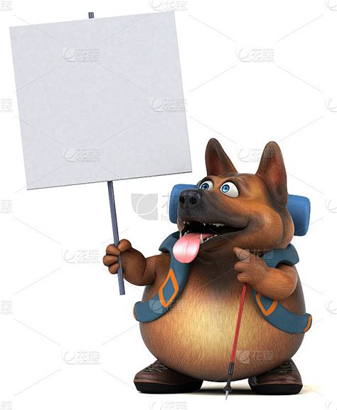 有趣的背包客德国牧羊犬卡通人物