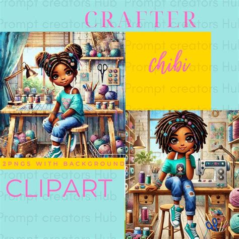 Crafter Chibi Clip Art 2 Pngs Black Woman Digital Clip Art Scene3600x3600 Png Instant Download