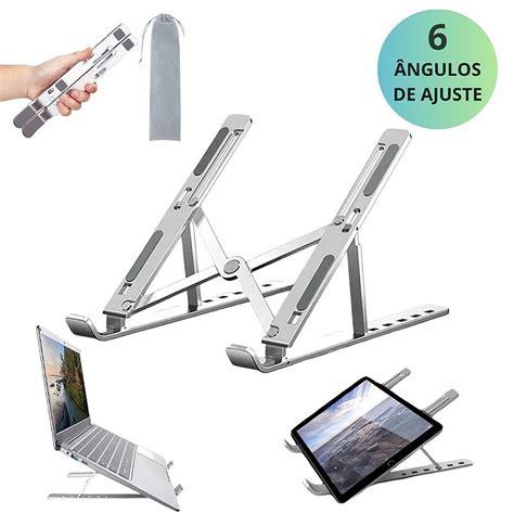 Suporte Base Para Notebook Dobrável De Alumínio Ergonômico Ajustável