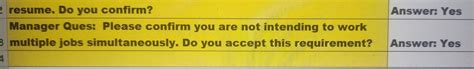 a job application explicitly asking to agree not working multiple jobs