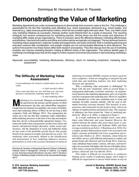 Pdf Demonstrating The Value Of Marketing