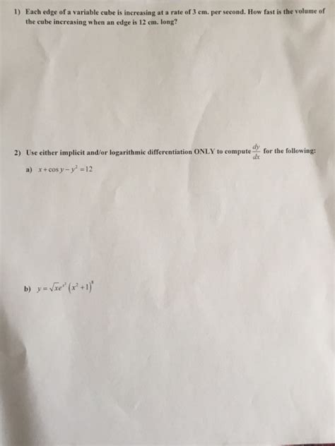 Solved Each Edge Of A Variable Cube Is Increasing At A Rate Chegg
