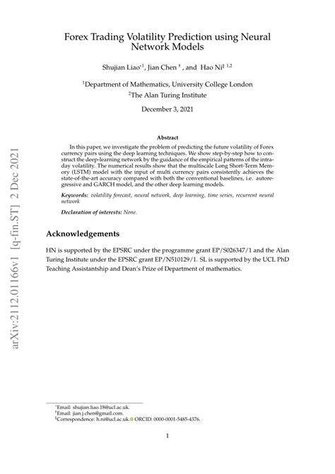 Pdf Forex Trading Volatility Prediction Using Neuralnetwork Models