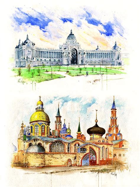 Казань, акварель | Рисунки, Рисунок города, Силуэт животного