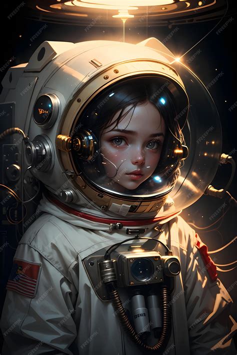 An Astronaut Girl In Spacesuit In Outer Space Background Science Fiction Wallpaper Illustration