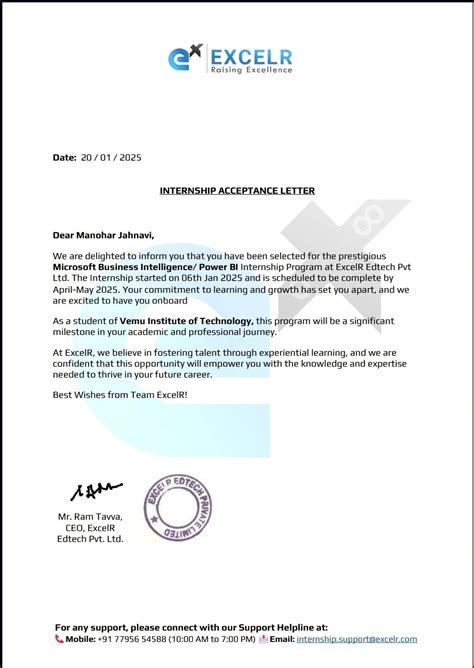 Internship Excelr Careergrowth Learning Newopportunities Jahnavi Manohar