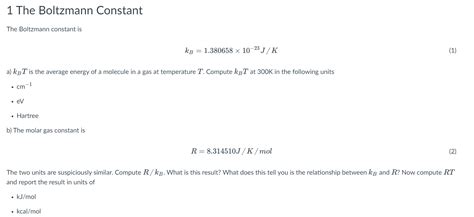Solved 1 The Boltzmann Constant The Boltzmann Constant Is