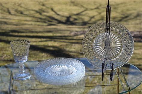 Vintage Etched Glass Salad Luncheon Plates Rock Sharpe Galway Circa