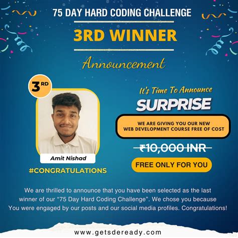 Winner Congratulations 75hard Coding Class Hardwork Learning