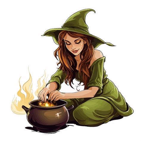 Premium Vector Witchwithmagicpotincolorandoutlinevector