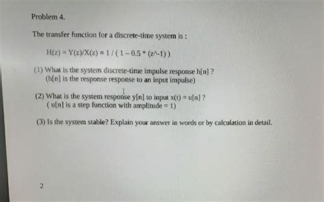 solved problem 4 the transfer function for a discrete time