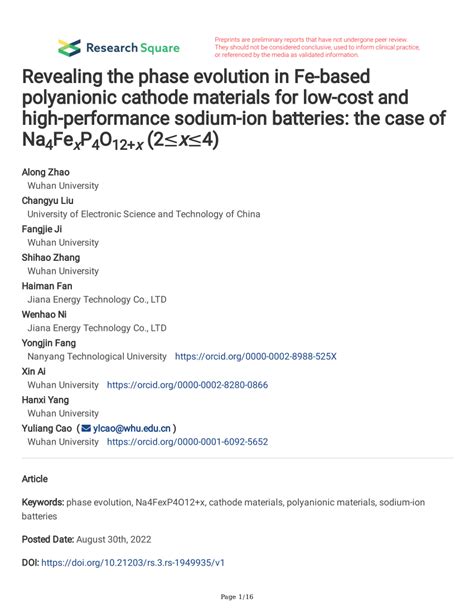 Pdf Revealing The Phase Evolution In Fe Based Polyanionic Cathode Materials For Low Cost And