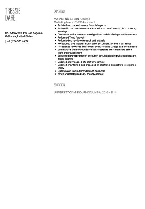 Marketing Intern Resume Sample Velvet Jobs