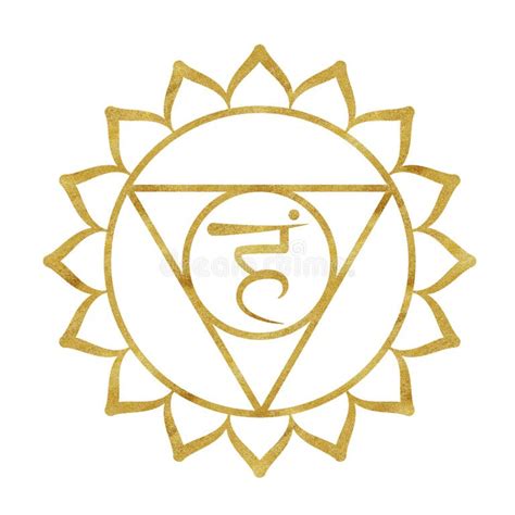 Throat Chakra Vishuddha With Golden Texture And Sanskrit Letters In The