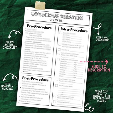 Conscious Sedation Checklist Printable Nursing Reference Ed