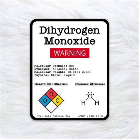 Dihydrogen Monoxide Water H2o Warning Label Vinyl Science Sticker Chemistry Science