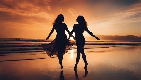 Premium Photo Two Women Are Holding Hands And Walking On The Beach At