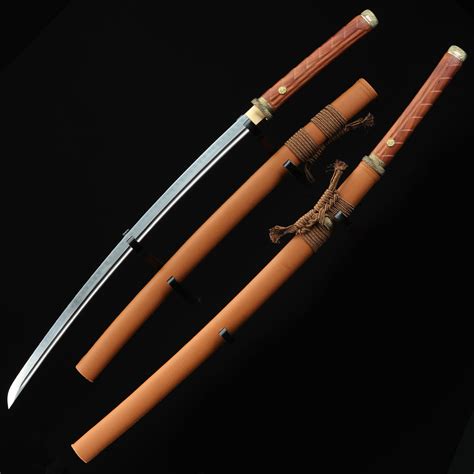 T10 Katana T10 Carbon Steel Katana With Leather Saya Brown Tsuka