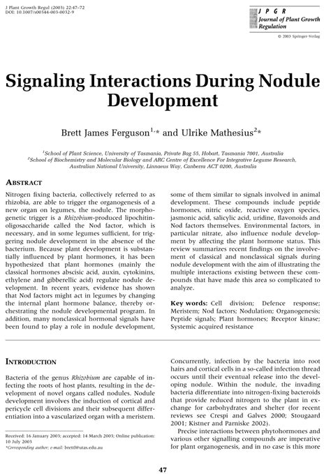 Pdf Signaling Interactions During Nodule Development