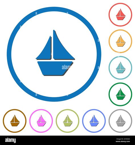 Sailboat Flat Color Vector Icons With Shadows In Round Outlines On White Background Stock Vector