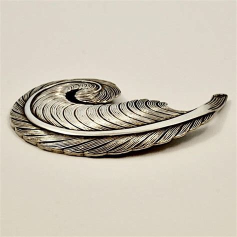 Art Deco Silver Feather Brooch For Sale At 1stdibs