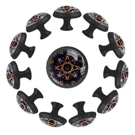 12 Pcs Cabinet Knobs Modern Star Of David Blue Pattern Round Crystal Glass Drawer Dresser