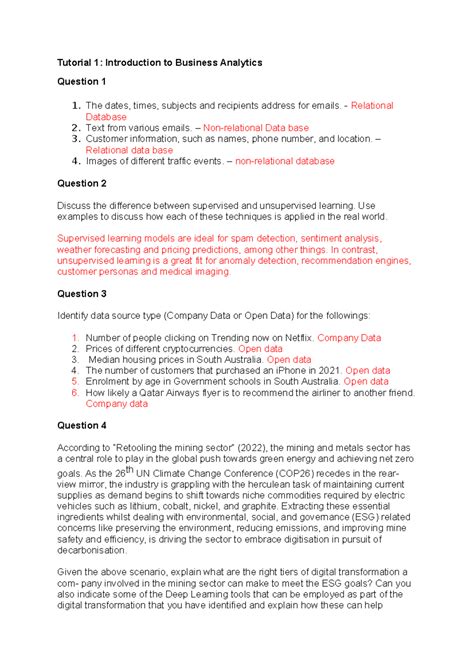 Tutorial 1 Tut Notes Tutorial 1 Introduction To Business Analytics