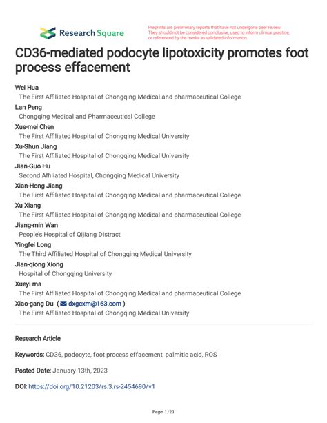 Pdf Cd36 Mediated Podocyte Lipotoxicity Promotes Foot Process Effacement