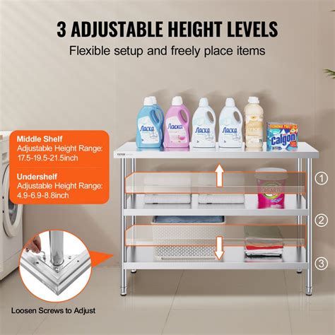 Vevor Stainless Steel Food Prep Table 18 X 48 X 34 Inch Commercial Kitchen Worktable With 2