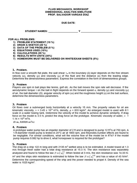 Homework 07 Dimensionalanalysis Fm Download Free Pdf Viscosity
