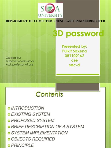 3d Password Presented By Pulkit Saxena 081102162 Cse Sec D Pdf Password Authentication
