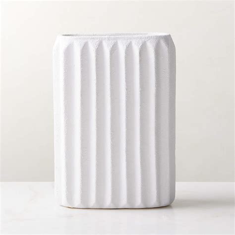 Jessa Modern Rectangular Ribbed White Vase Reviews Cb2