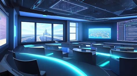 Premium Ai Image A Futuristic Classroom With Holographic Displays Are